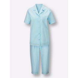 w&auml;schepur w&auml;schepur Damen Pyjama aus feinem Batist, aquamarin-wei&szlig;, Gr&ouml;&szlig;e 36/38
