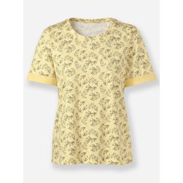 WITT Damen Print-Shirt mit Aufschlag, uni, zitrone-bedruckt, Gr&ouml;&szlig;e 50