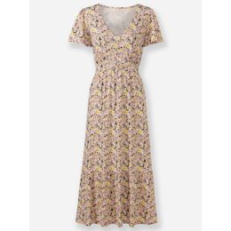 WITT Damen Jerseykleid mit Fl&uuml;gel&auml;rmeln, hortensie-gelb-bedruckt, Gr&ouml;&szlig;e 36