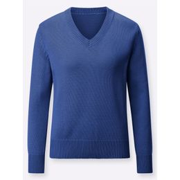 WITT Damen V-Ausschnitt-Pullover mit Baumwolle, royalblau, Gr&ouml;&szlig;e 42