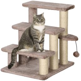 PawHut Haustiertreppe mit Kratzbaum Ball 3-stufige Katzentreppe Braun