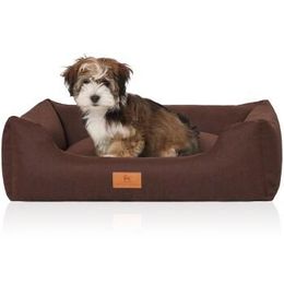 Knuffelwuff Hundebett Lotte aus Velours mit feinem Handwebcharakter braun M-L