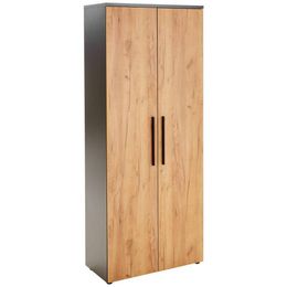 Novel Aktenschrank , Graphit, Eiche , Holzwerkstoff , 4 Fächer , 80x197x40 cm , Made in Germany , Beimöbel erhältlich, abschließbar , Arbeitszimmer,