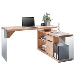 Novel Eckschreibtisch , Eiche , Metall , 1 Schubladen , rechteckig , 116.5x74x141.8 cm , seitenverkehrt montierbar , Arbeitszimmer, Schreibtische,