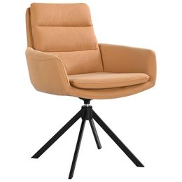 Dieter Knoll Collection Dieter Knoll Armlehnstuhl , Cognac , Metall, Leder , Echtleder , Rindleder , eckig, Flachrohr , 68x51.5x64.5 cm , Sitzfläche 360° drehbar,