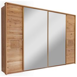 Linea Natura Schwebetürenschrank , Eiche , Holz, Glas, Holzwerkstoff , Asteiche , furniert, massiv , 10 Fächer , 286x215x74 cm , Beimöbel erhältlich,