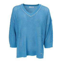 Influencer Pullover Damen Gr&ouml;&szlig;e L ecru / cyanblau