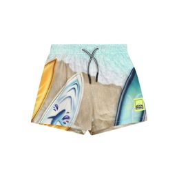 Molo Badeshorts 'Niko' Jungen Größe 122/128 dunkelbeige / aqua / orange / weiß
