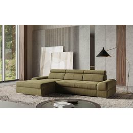 Sit & More Ecksofa SIT & MORE "Broadway L-Form", gr&uuml;n (olive), B:284cm H:79cm T:171cm, 100% Polyester, Sofas, Ecksofa, inklusive Kopfteilverstellung, wahlweise mit Bettfunktion