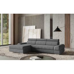 Sit & More Ecksofa SIT & MORE "Broadway L-Form", grau, B:284cm H:79cm T:171cm, 90% Polyester, 10% Polyamid, Sofas, Ecksofa, inklusive Kopfteilverstellung, wahlweise mit Bettfunktion