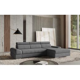 Sit & More Ecksofa SIT & MORE "Broadway L-Form", grau, B:284cm H:79cm T:171cm, 90% Polyester, 10% Polyamid, Sofas, Ecksofa, inklusive Kopfteilverstellung, wahlweise mit Bettfunktion