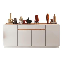 CARRYHOME Sideboard , Eiche, Weiß Hochglanz , Holzwerkstoff , 3 Fächer , 1 Schubladen , 205x87x40 cm , Beimöbel erhältlich, stehend , Schlafzimmer,