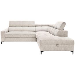 CARRYHOME Ecksofa , Creme , Textil , 4-Sitzer , Ottomane rechts, L-Form , 254x212 cm , Made in EU , Liegefunktion, seitenverkehrt erhältlich, Schlafen