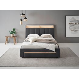 Polsterbett Inosign "CiTY/GiRON,, gepolstertes Stauraumbett, mit LED Beleuchtung", grau (anthrazit), B:170cm H:110cm L:235cm, Betten, Bettkasten mit Hundebett oder als Stauraum, klappbare Kopfteile