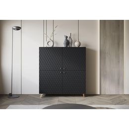 Highboard Inosign "HIGHBOARD PHUKET", graphite schwarz matt, mdf, gold, B:120cm H:128cm T:39cm, Sideboards, moderne Kommode mit 4 Türen und 8 Fächern, Breite 120 cm