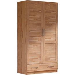 Kleiderschrank Home Affaire "Sabrina, 97x60x200cm, natürlicher Landhausstil", braun (buche), B:97cm H:200cm T:60cm, Schränke, teilmassiv, Buche oder Eiche, FSC-zertifiziert, Metallgriffe