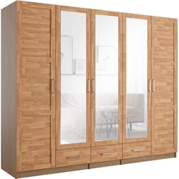 Kleiderschrank Home Affaire "Sabrina, natürlicher Landhausstil, mit Innenausstattung", braun (eiche), H:200cm T:60cm, Schränke, Spiegel und Schubladen, teilmassiv,Buche oder Eiche, FSC-zertifiziert