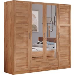 Kleiderschrank Home Affaire "Sabrina, natürlicher Landhausstil, mit Innenausstattung", beige (kernbuche), H:200cm T:60cm, Schränke, Spiegel und Schubladen, teilmassiv,Buche oder Eiche, FSC-zertifiziert