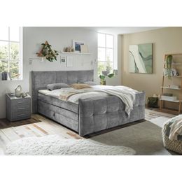 Boxspringbett ED EXCITING DESIGN "Gallina", grau, B:205cm L:234cm, 100% Polyester, Komplettbetten, mit Bettkasten, inkl. Topper