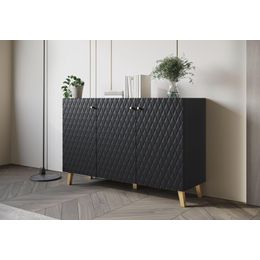 Sideboard Inosign "SIDEBOARD PHUKET", graphite schwarz matt, mdf, gold, B:120cm H:76cm T:39cm, Sideboards, Modernes Sideboard mit 6 Fächern, Breite 120 cm