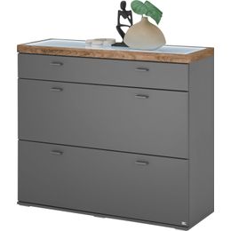 Sideboard "Lancaster Dielen", grau (grau anthrazit mit eiche ribbeck), B:120,7cm H:105cm T:43,5cm, SET ONE BY Musterring, Sideboards, inklusive LED-Beleuchtung, mit Türen und Schubkästen, Breite 121 cm