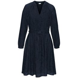 Blusenkleid Lascana, Damen, Gr. 34, N-Gr, blau (navy), Web, Obermaterial: 100% Baumwolle. Futter: 100% Baumwolle, unifarben, bestickt, modisch, figurumspielend bodenlang, tiefer V-Ausschnitt, Langarm 1-Knopf-Manschette, Kleider, und Lochstickerei, Spitzenkleid