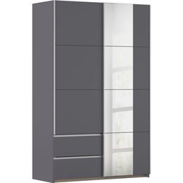 Schwebetürenschrank Rauch "Kleiderschrank Schrank Garderobe Wäscheschrank SEVILLA mit Spiegel", grau (graumetallic), B:131cm H:210cm T:59cm, Holzwerkstoff, Schränke, Metall-Griffleisten alufarben oder Graumetallic MADE IN GERMANY