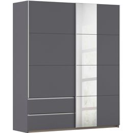 Schwebetürenschrank Rauch "Kleiderschrank Schrank Garderobe Wäscheschrank SEVILLA mit Spiegel", grau (graumetallic), B:175cm H:210cm T:59cm, Holzwerkstoff, Schränke, Metall-Griffleisten alufarben oder Graumetallic MADE IN GERMANY