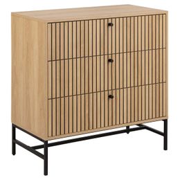 Sideboard ACTONA GROUP "Albany", braun (eiche), B:80,6cm H:80,4cm T:40cm, Melamin, Sideboards, Eiche-Optik, Lamellenfront, 3 Schubladen, B: 80, 6 cm