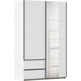 Schwebetürenschrank Rauch "Kleiderschrank Schrank Garderobe Wäscheschrank SEVILLA mit Spiegel", weiß (alpinweiß), B:131cm H:210cm T:59cm, Holzwerkstoff, Schränke, Metall-Griffleisten alufarben oder Graumetallic MADE IN GERMANY