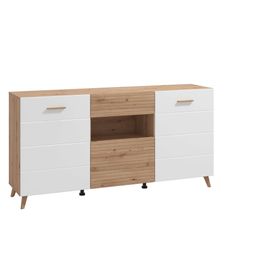 Kommode Inosign "Bretagna Sideboard, Schubladenschrank, Breite 173 cm", braun (artisan eiche), B:173cm H:87,5cm T:41,5cm, Spanplatte, MDF, Sideboards, viel Stauraum, mit Holzgriffen, mit drei Regalen, in Artisan Eiche