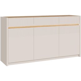 Sideboard FORTE "Oak Square", mauvella eiche, sand, B:160cm H:85,9cm T:41,5cm, Spanplatte, Sideboards, Sideboard, Beleuchtung, Soft Close, Lamellenoptik