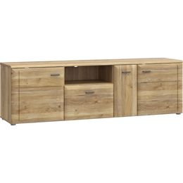 TV-Board FORTE "Akinori", braun (mauvella eiche), B:174,5cm H:53,7cm T:41,8cm, Spanplatte, Sideboards, TV Board, Holzoptik, MDF Front, Metallgriffe, Vollauszug, Soft Close