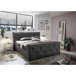 Boxspringbett ED EXCITING DESIGN "Villano", grau (anthrazit), B:203cm L:231cm, 95% Polyester, 5% Polyamide, Komplettbetten, mit Strasssteinen, Breite: 180cm, mit Bettkasten, inkl. Topper