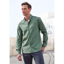 H.I.S. Langarmhemd H.I.S "regular-fit", Herren, Gr. L (41/42), N-Gr, gr&uuml;n (salbei), Web, Obermaterial: 100% Baumwolle, unifarben, regular fit, Rundhals, 2-Knopf-Manschette, Hemden, mit Button-down-Kragen, reine Baumwolle