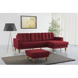 Sit & More Ecksofa SIT & MORE "Orient 5 L-Form", rot, B:279cm H:90cm T:167cm, 100% Polyester, Sofas, Ecksofa, mit Strass-Stein, wahlweise mit Bettfunktion und Bettkasten