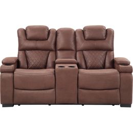 2-Sitzer "Faris", braun, B:184cm H:103cm T:96cm, 100% PES, ATLANTIC HOME COLLECTION, Sofas, Zwei Relaxfunktionen, Mittelkosole mit Stauraum und Getr&auml;nkehalter, Topseller