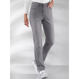 Bequeme Jeans Classic Basics, Damen, Gr. 42, Normalgrößen, grau (grau, denim), 81% Baumwolle, 17% Polyester, 2% Elasthan, unifarben, lang, Jeans