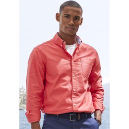 H.I.S. Langarmhemd H.I.S "regular-fit", Herren, Gr. M (39/40), N-Gr, rot, Web, Obermaterial: 100% Baumwolle, unifarben, regular fit, Rundhals, 2-Knopf-Manschette, Hemden, mit Button-down-Kragen, reine Baumwolle