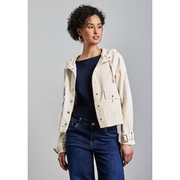 Jeansjacke Street One, Damen, Gr. 34, light beige washed, Stoff, 52% Lyocell, 48% Baumwolle, unifarben, casual, comfort fit kurz, ohne Ausschnitt, Langarm Bündchen, Jacken, mit Kapuze mit Tunnelzugband