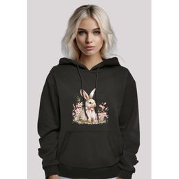 Kapuzenpullover F4NT4STIC "Niedlicher Osterhase mit Blumen", Damen, Gr. M, schwarz, Obermaterial: 65% Baumwolle, 35% Polyester, relaxed fit, Pullover, Premium Qualität