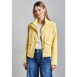 Lederimitatjacke Street One, Damen, Gr. 44, gelb (vanilla gelb), Stoff, Obermaterial: 94% Polyester, 6% Elasthan; Futter: 100% Polyester, unifarben, gerade normal, hoch geschlossener Ausschnitt, B&uuml;ndchen, Jacken, aus softem Materialmix