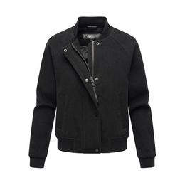 Collegejacke Marikoo "Zunaa", Damen, Gr. M, schwarz, Obermaterial: 95% Polyester, 3% Viskose, 2% Elasthan, Jacken Collegejacke, Modische Jacke im Collegejacken-Stil mit Rippb&uuml;ndchen und Raglan&auml;rmeln