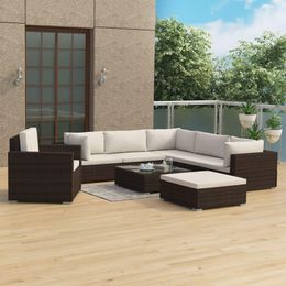 8-tlg. Garten-Lounge-Set mit Auflagen Poly Rattan Braun