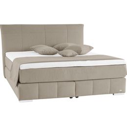 Boxspringbett Alina "Luga", braun (hellbraun gcp 42), B:188cm L:214cm, Chenille GCP (100% Polyester), Komplettbetten, Boxspringbett, 188 cm breit, inkl. Matratze und Komfortschaum-Topper