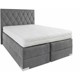 Boxspringbett, grau (dunkelgrau), B:150cm L:212cm, Bezug der Obermatratze: 100% Polyester, Bezug abnehm- und waschbar bis 60C;Unterbox und Kopfteil: Microvelours-Bezug (100% Polyester), Westfalia Schlafkomfort, Komplettbetten, Boxspringbett