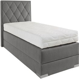 Boxspringbett, grau (dunkelgrau), B:100cm L:212cm, Bezug der Obermatratze: 100% Polyester, Bezug abnehm- und waschbar bis 60C;Unterbox und Kopfteil: Microvelours-Bezug (100% Polyester), Westfalia Schlafkomfort, Komplettbetten, Boxspringbett