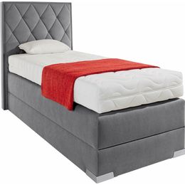 Boxspringbett, grau (dunkelgrau), B:100cm L:212cm, Bezug der Obermatratze: 100% Polyester, Bezug abnehm- und waschbar bis 60C;Unterbox und Kopfteil: Microvelours-Bezug (100% Polyester), Westfalia Schlafkomfort, Komplettbetten, Boxspringbett