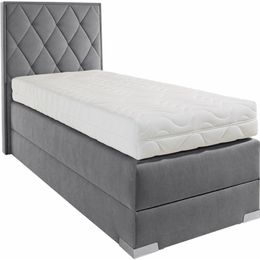 Boxspringbett, grau (dunkelgrau), B:100cm L:212cm, Bezug der Obermatratze: 100% Polyester, Bezug abnehm- und waschbar bis 60C;Unterbox und Kopfteil: Microvelours-Bezug (100% Polyester), Westfalia Schlafkomfort, Komplettbetten, Boxspringbett