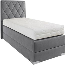 Boxspringbett, grau (dunkelgrau), B:100cm L:212cm, Bezug der Obermatratze: 100% Polyester, Bezug abnehm- und waschbar bis 60C;Unterbox und Kopfteil: Microvelours-Bezug (100% Polyester), Westfalia Schlafkomfort, Komplettbetten, Boxspringbett